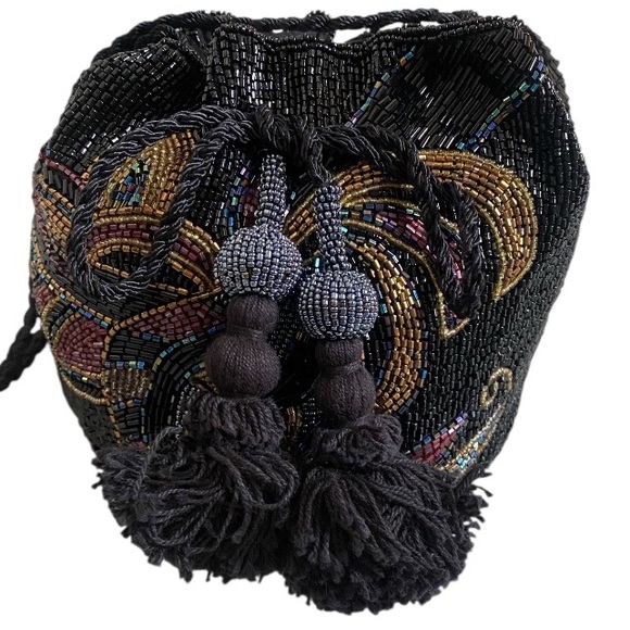 Zara | Bags | Zara Handmade Beaded Drawstring Tassel Bucket Bag | Poshmark